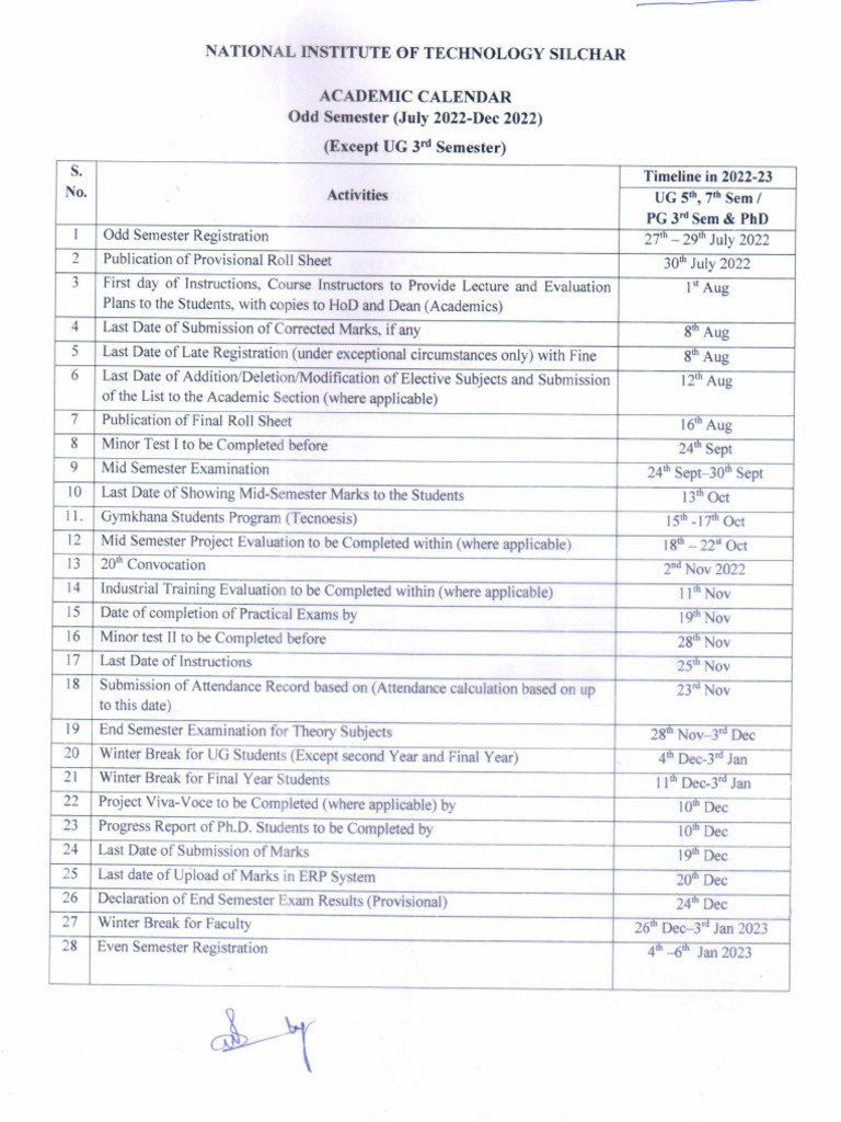 Academic Calendar July Dec 2022 | PDF