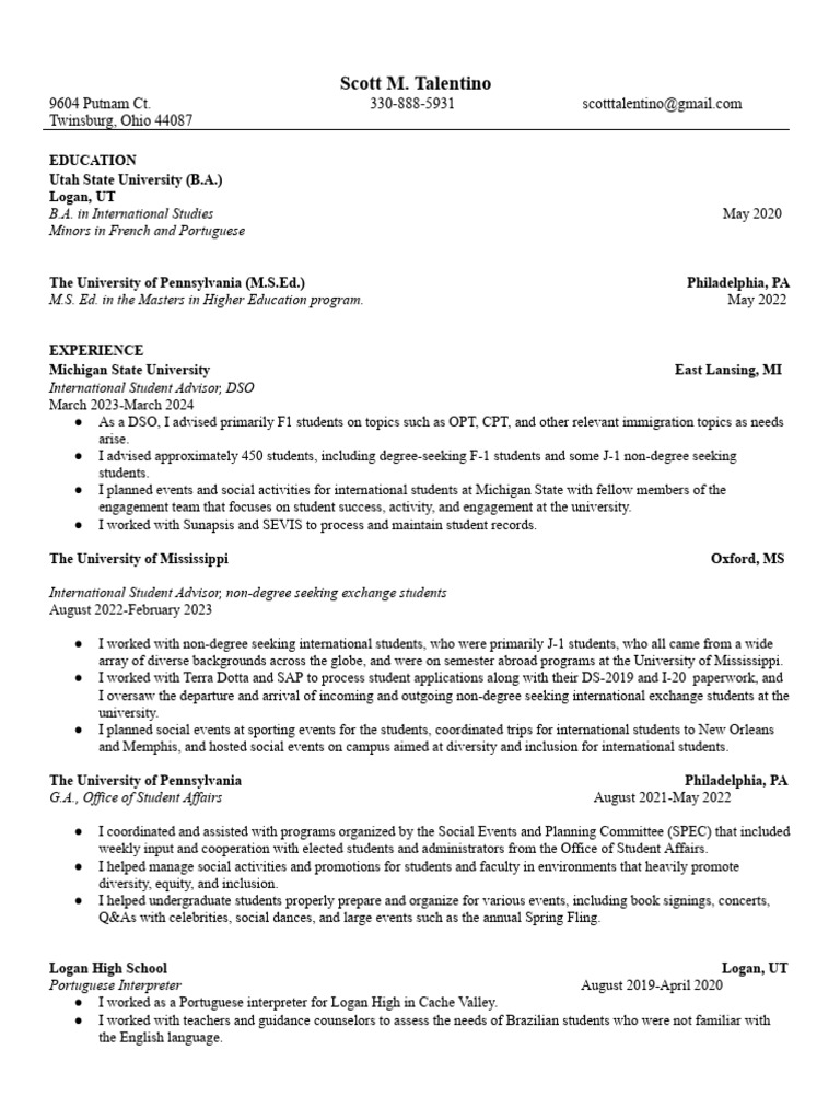 Scott Talentino, Resume, Updated | PDF