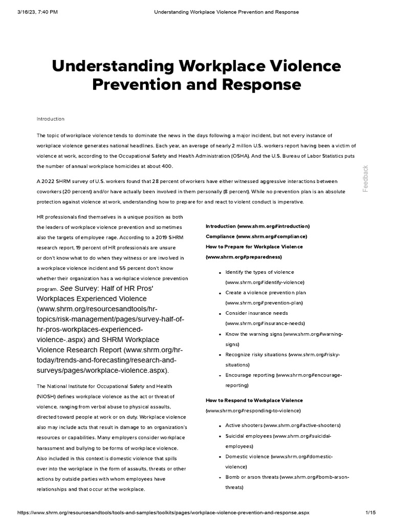 Understanding Workplace Violence Prevention and Response | PDF ...