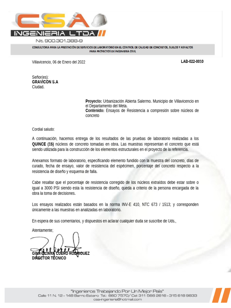 Nucleos Ccto Gravicon S.A 06-01-22 Lab-022-0010 | PDF | Science ...