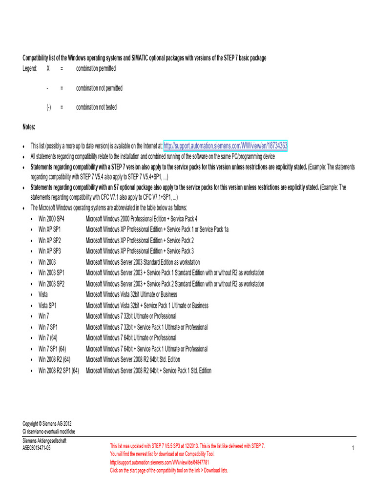 STEP7 Compatibility en | PDF | Windows Xp | Microsoft Windows