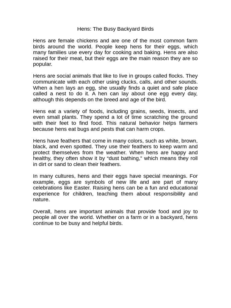 Hens The Busy Backyard Birds | PDF