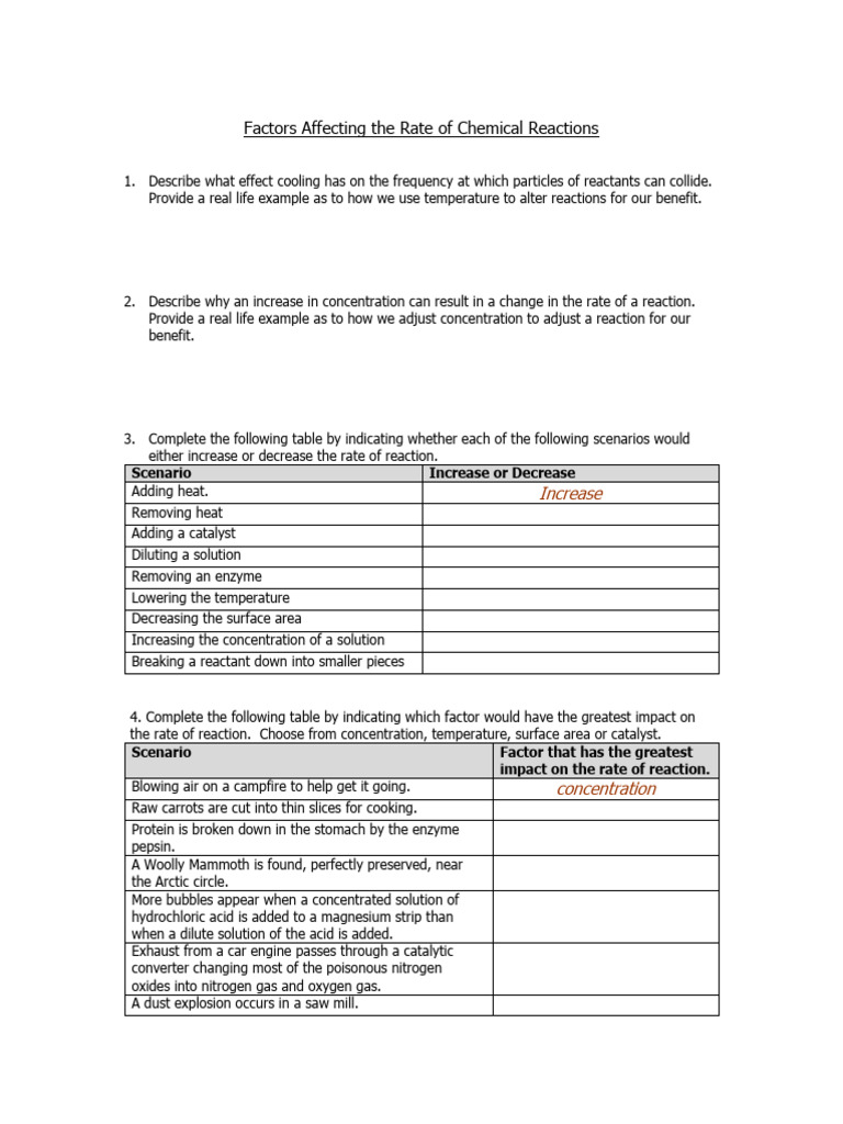 2.7.1 Factors Affecting Reaction Rate Virtual Lab Worksheet | PDF ...
