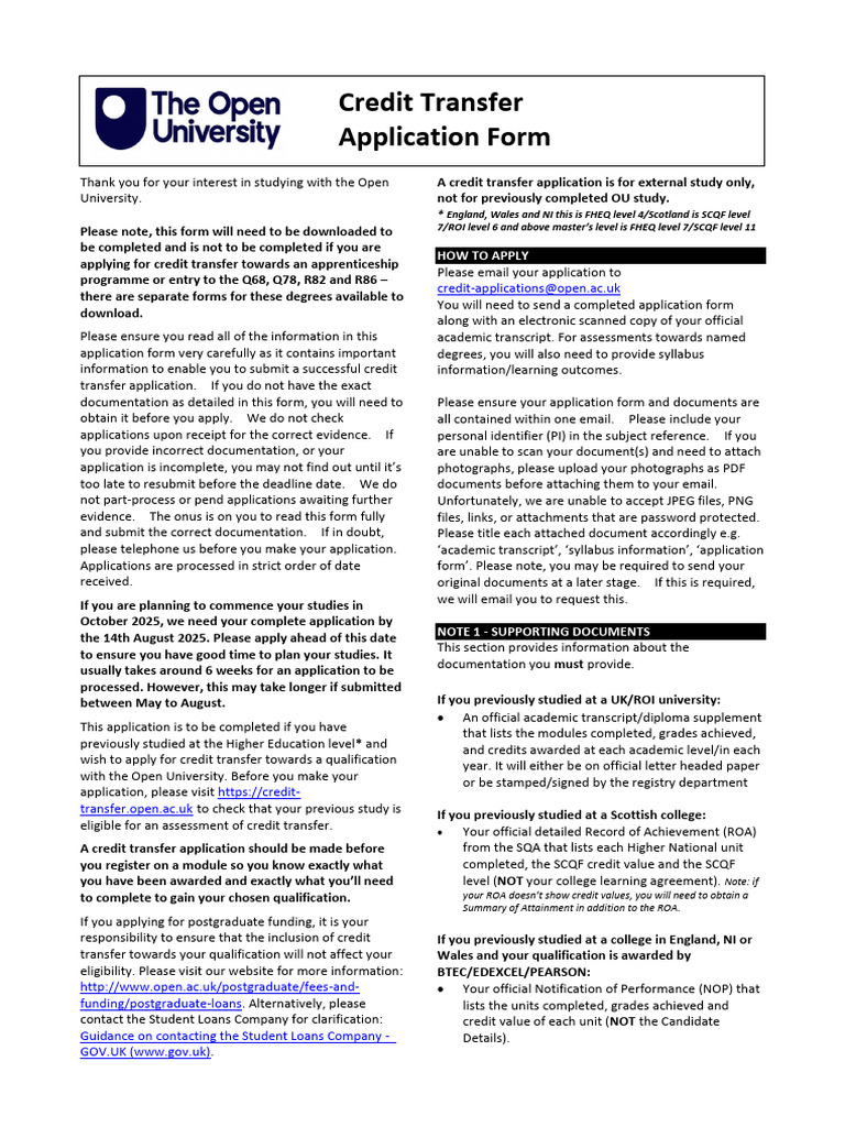 Open University Credit Transfer Guide | PDF | Qualifications ...