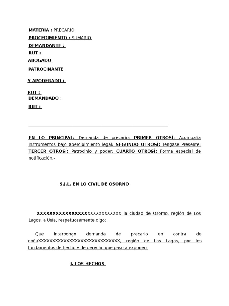 Demanda Precario Bienes Muebles | PDF | Ley común | Justicia