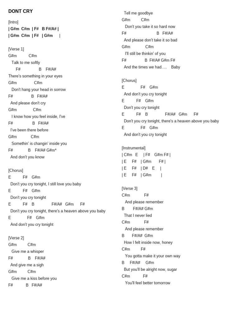Dont Cry Pdf Recorded Music