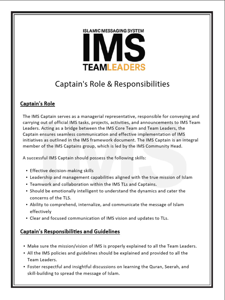 IMS Captain Roles and Responsibilities | PDF