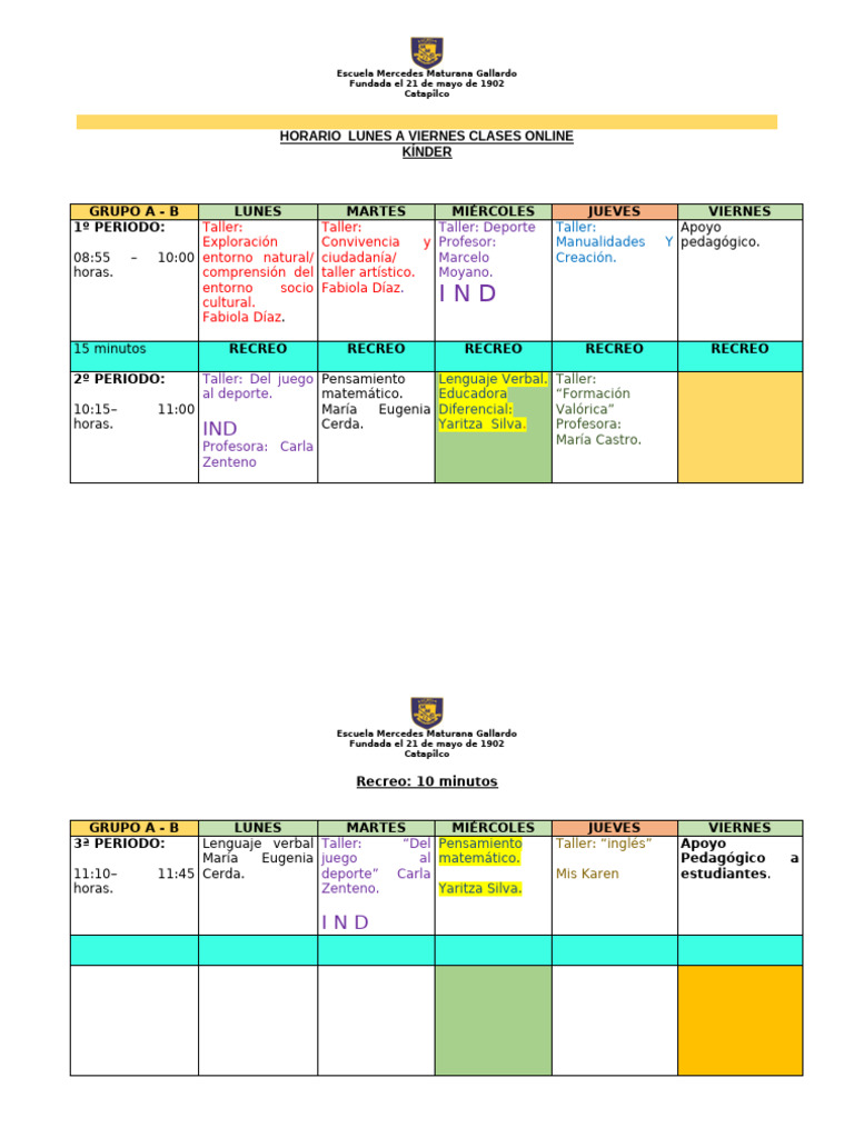 Horario Ma Eugenia | PDF