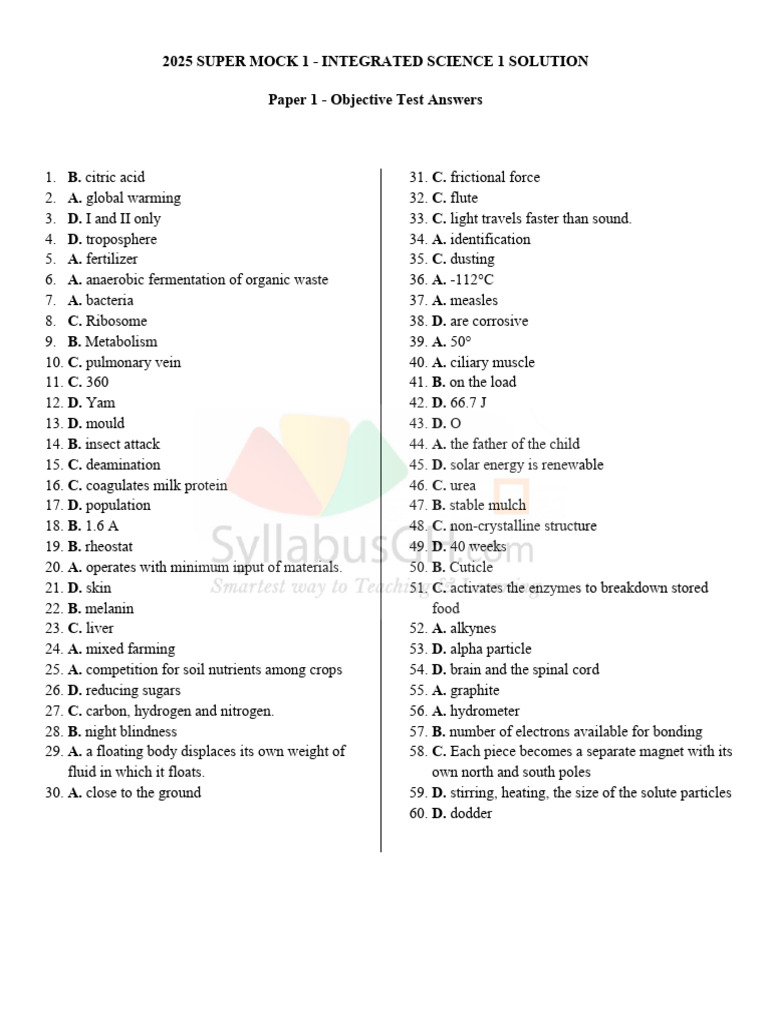 2025 Integrated Science Mock Solutions | PDF