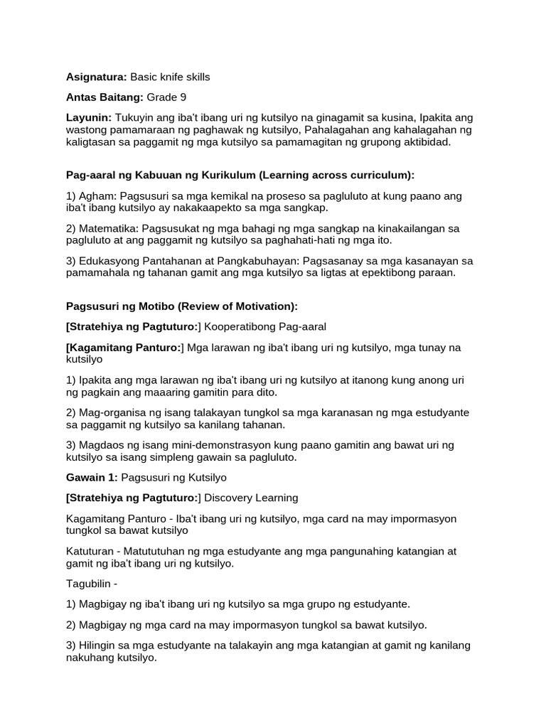 Lesson_plan_Basic Knife Skills (1) | PDF