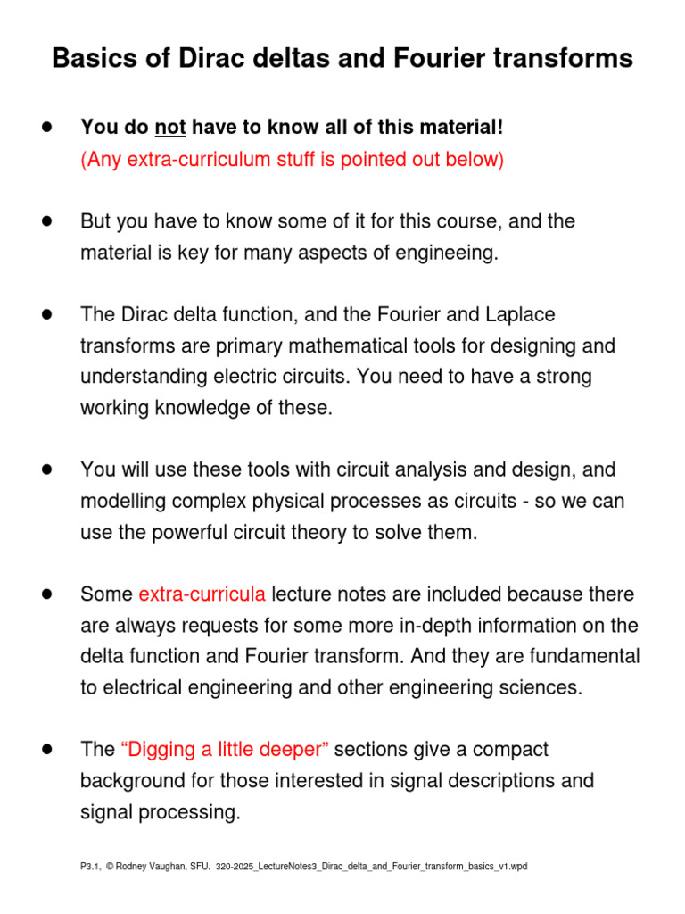 320-2025 LectureNotes3 Dirac Delta and Fourier Transform Basics v1 ...