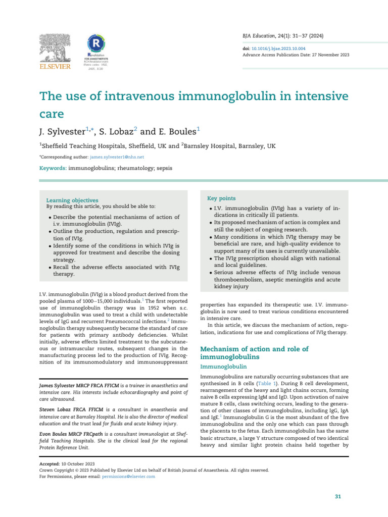 IVIg Use in Intensive Care Settings | PDF | Thrombosis | Immunoglobulin G