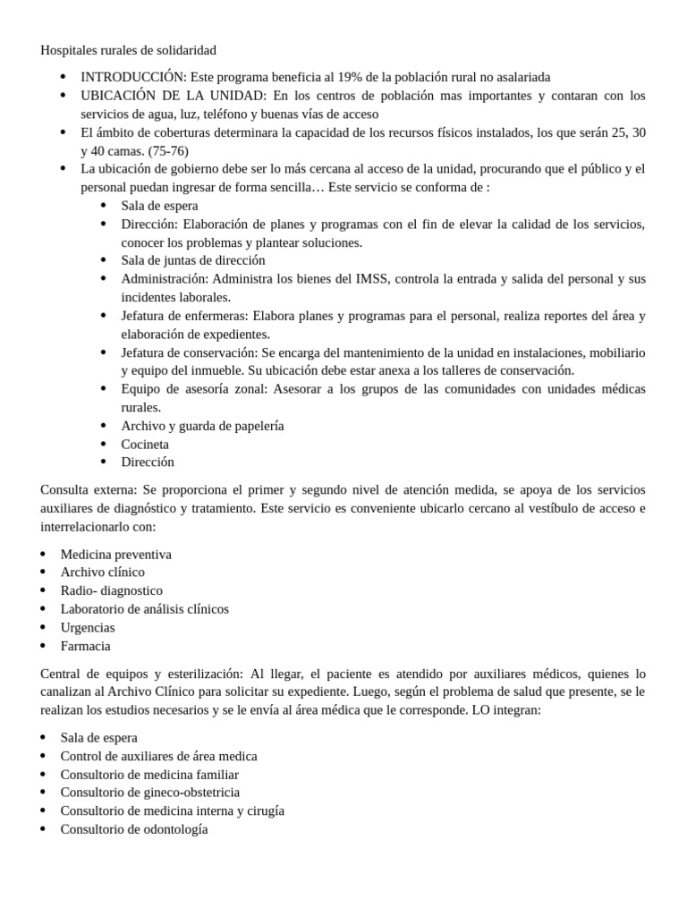 Hospitales Rurales: Servicios y Estructura | PDF | Hospital | Medicina