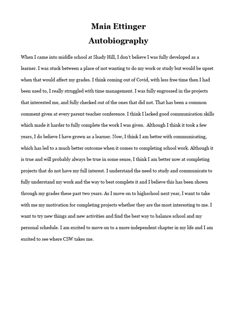Copy of Autobiography Template (Graphic Organizer) Class of 2025 | PDF