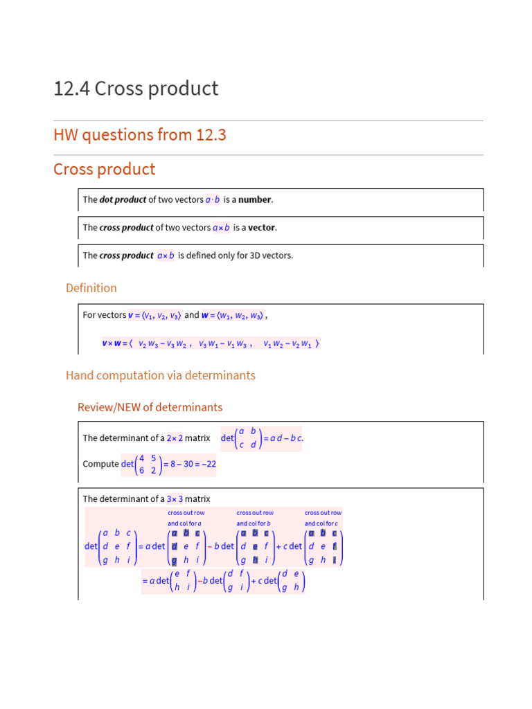 Cross Product and Its Properties | PDF | Area | Determinant