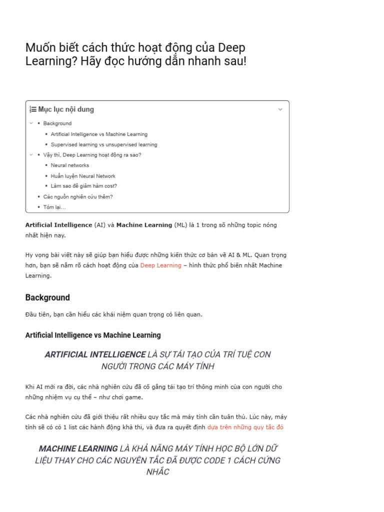 Muốn Biết Cách Thức Hoạt Động Của Deep Learning - Hãy Đọc Hướng Dẫn Nhanh Sau! - TopDev | PDF