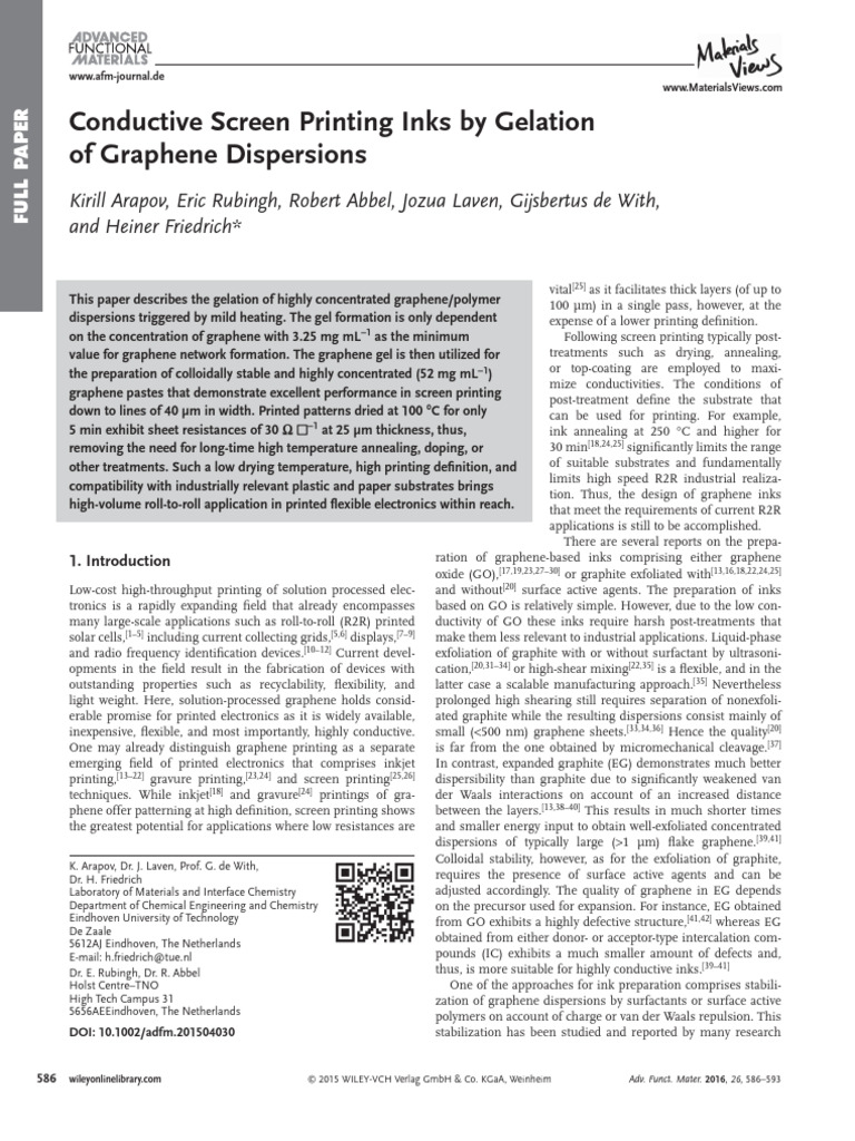 Conductive Screen Printing Inks by Gelation | PDF | Graphene | Gel
