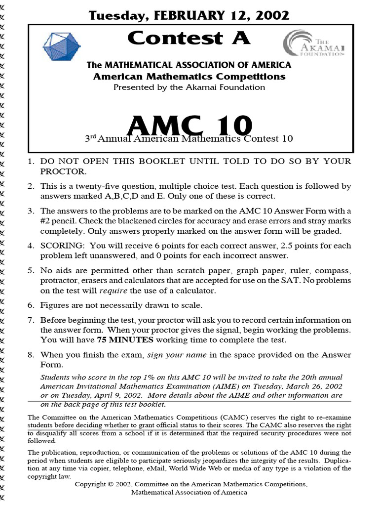 2002 Amc 10a | PDF | Teaching Mathematics | Science