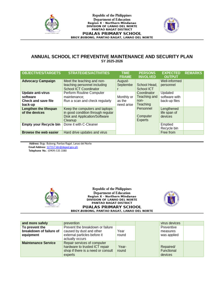 1.annual ICT Preventive Maintenance and Security Plan 2025 2026 | PDF ...