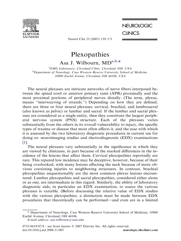 Understanding Nerve Plexopathies | PDF | Arm | Musculoskeletal System