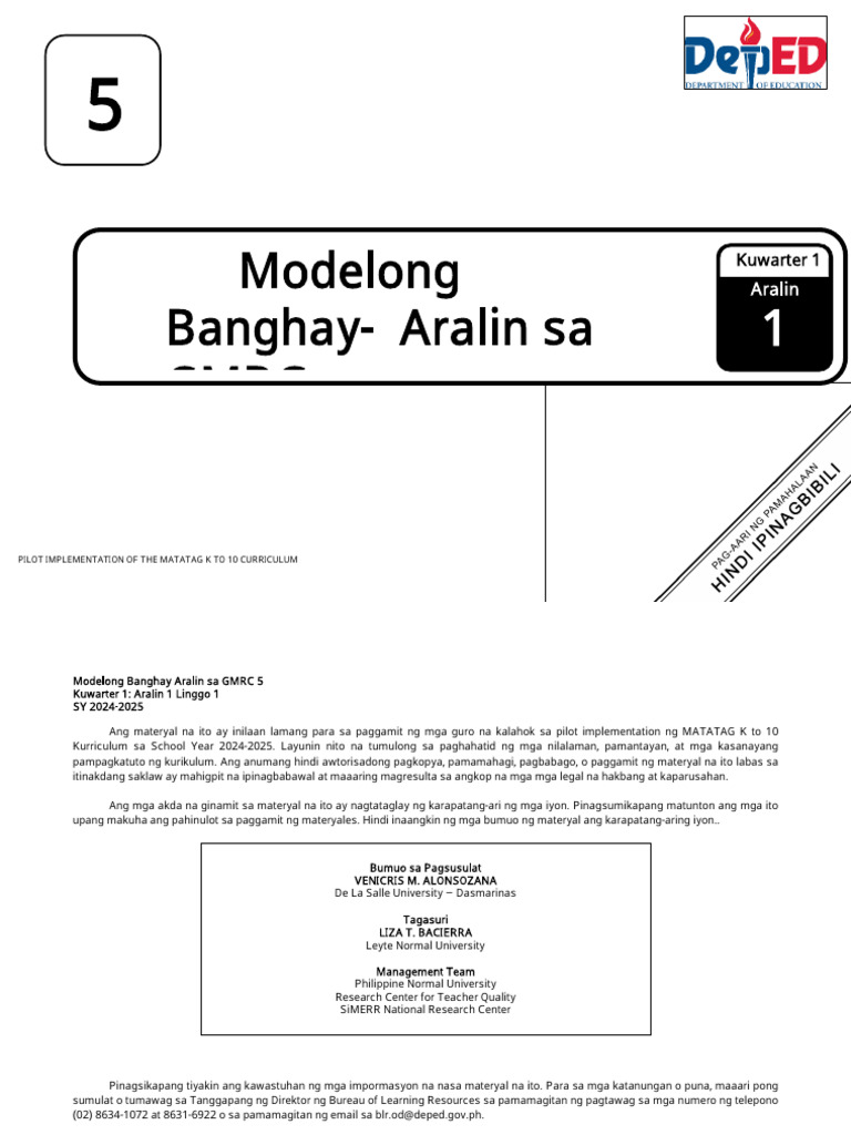 Q1 - LE - GMRC 5 - Lesson 1 - Week 1 (FINAL) | PDF