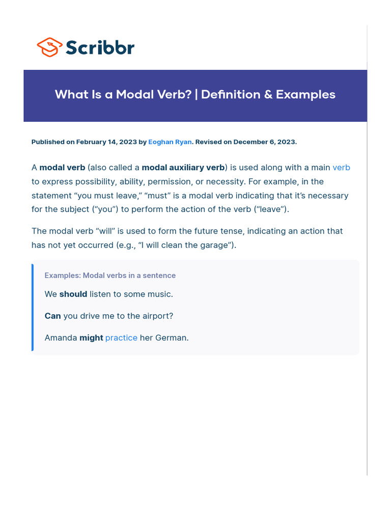 What is a Modal Verb? | Definition & Examples | PDF | Verb | Morphology
