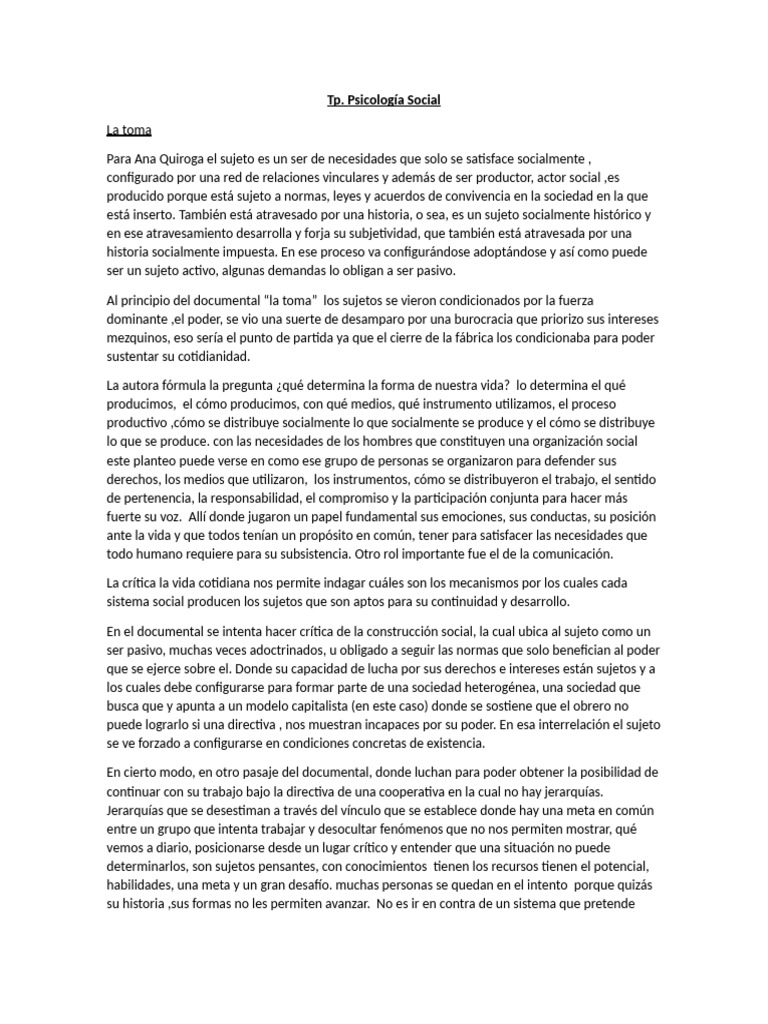 Crítica Social en "La Toma" Documental | PDF | Sociedad | Educación en ...