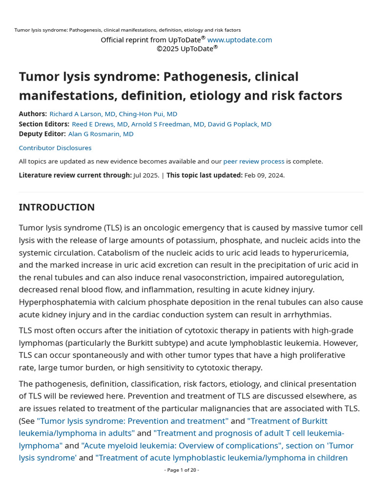 Tumor Lysis Syndrome: Causes & Effects | PDF | Diseases And Disorders ...