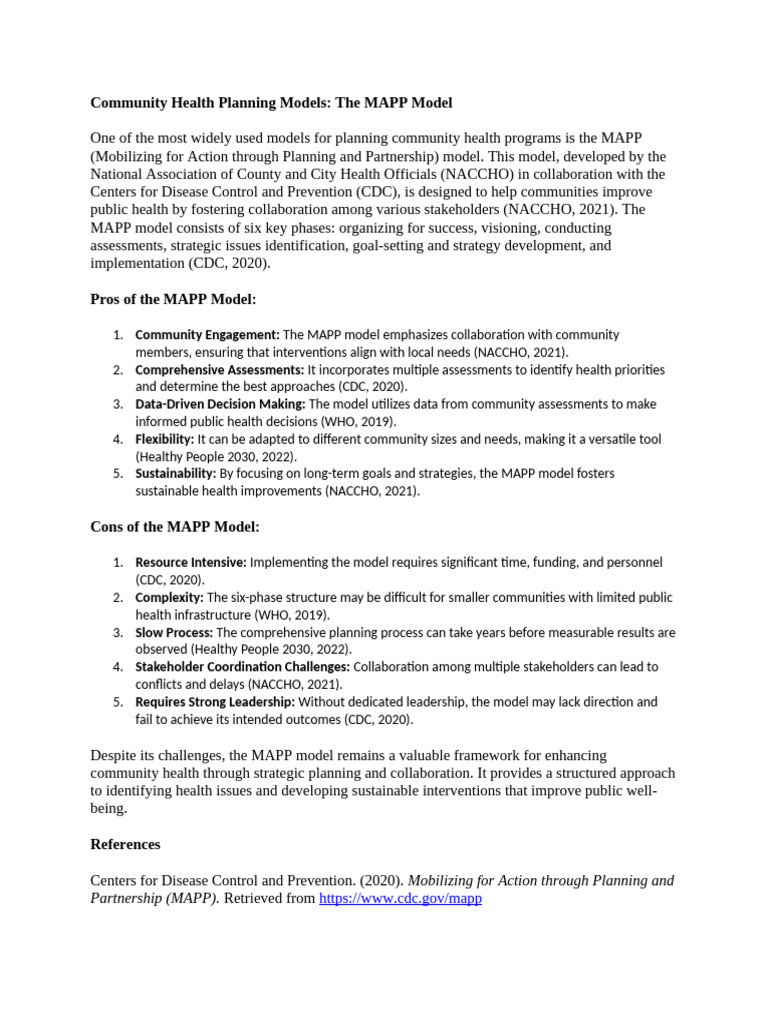MAPP Model for Community Health Planning | PDF | World Health ...