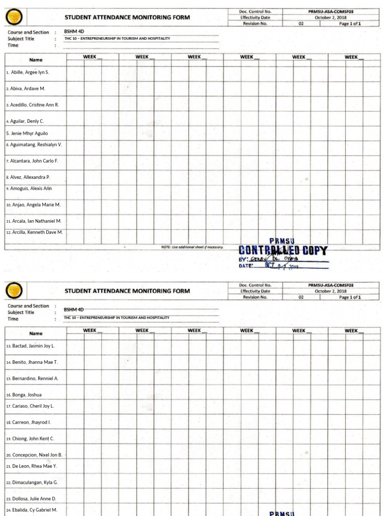 Attendance Sheet Updated | PDF