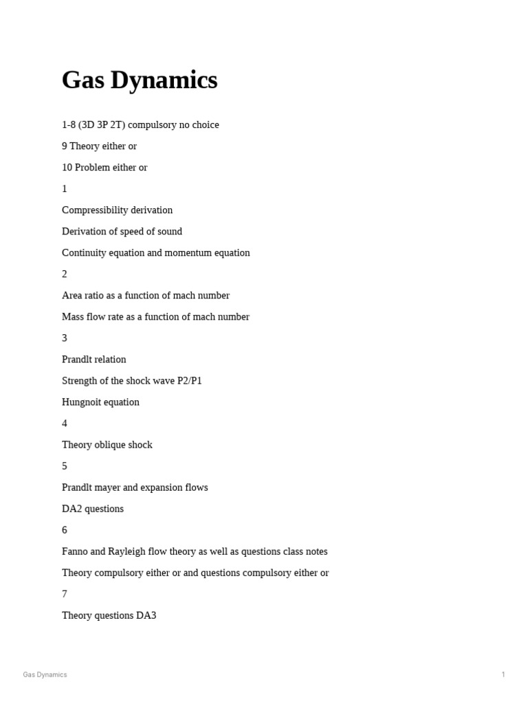 Gas Dynamics: Key Concepts & Equations | PDF