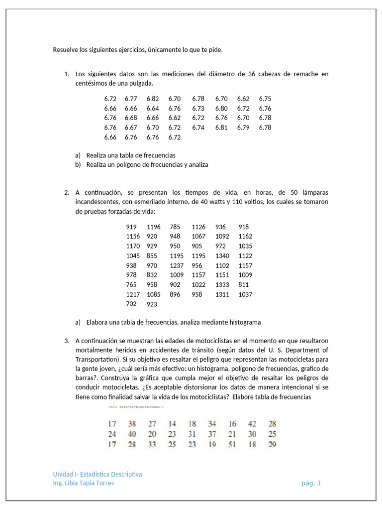 Ejerc. Unidad I | PDF