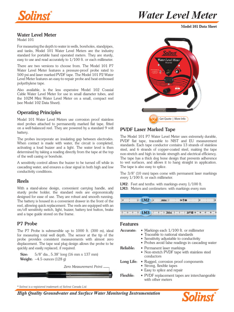 Solinst Model 101 Water Level Meter | PDF | Coaxial Cable | Electricity