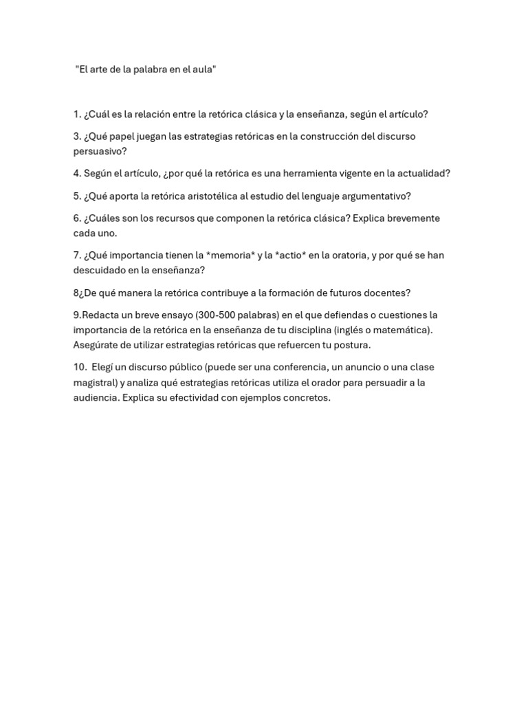 El Arte de La Palabra en El Aula Tp | PDF