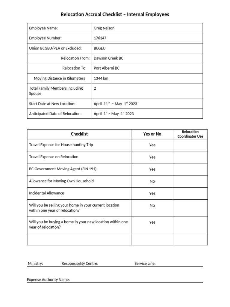 Employee Relocation Checklist BC | PDF