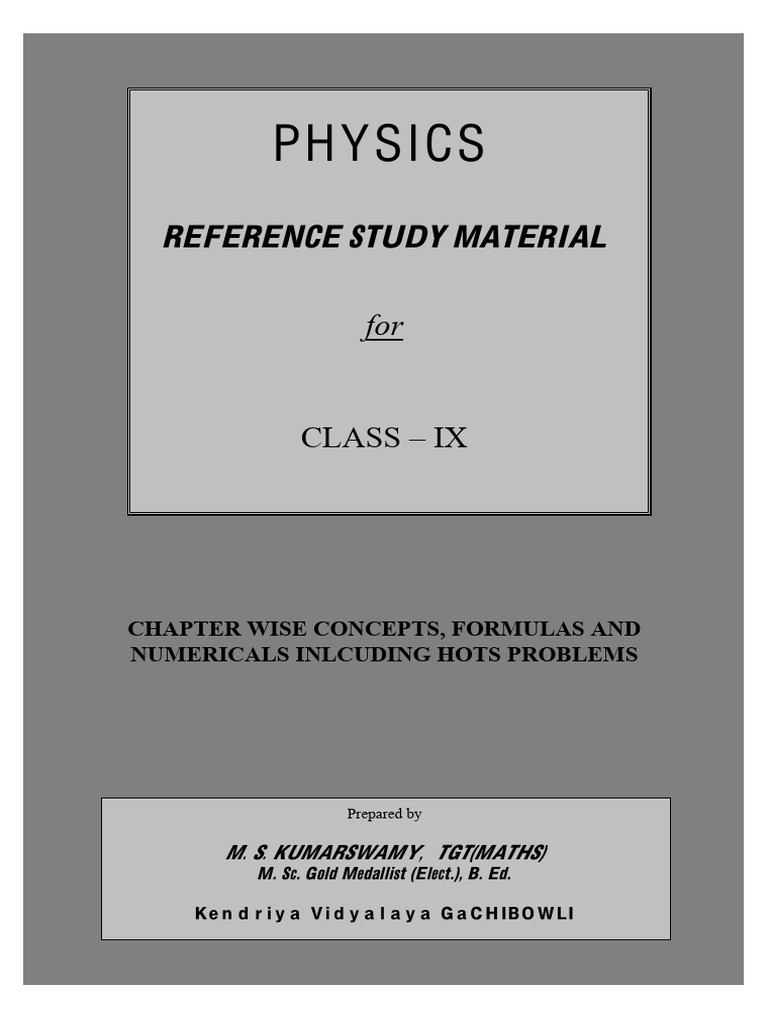 Physics Study Material for Class IX | PDF | Acceleration | Velocity