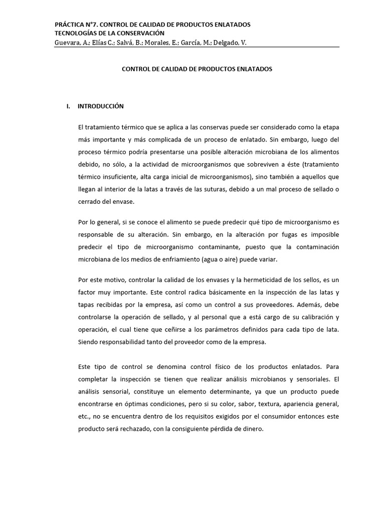 GP5 - Control de Calidad de Conservas (Versión 2023-II) | PDF | Envase | Carne