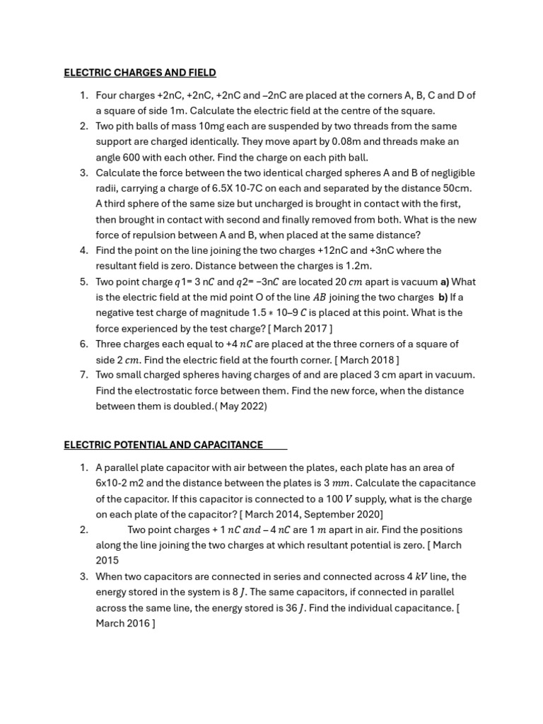 Assignment - 1 Numericals | PDF | Capacitor | Capacitance