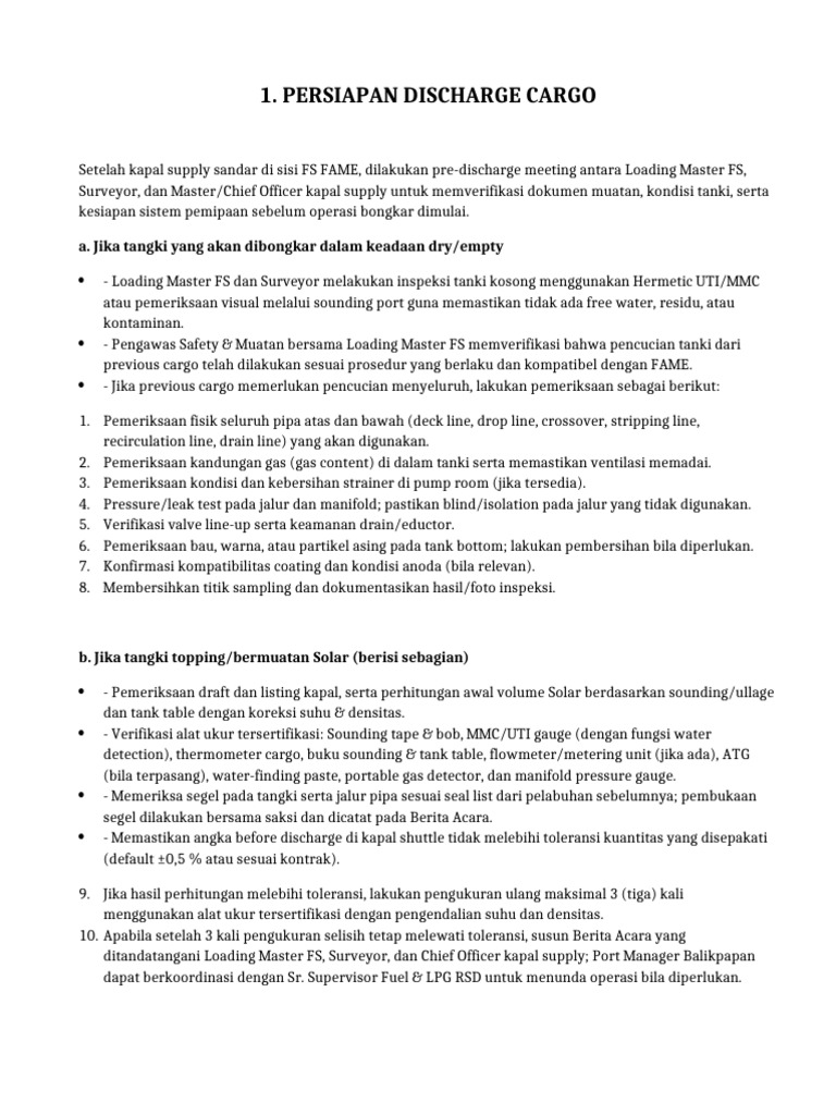 Prosedur Discharge Cargo Kapal Supply | PDF