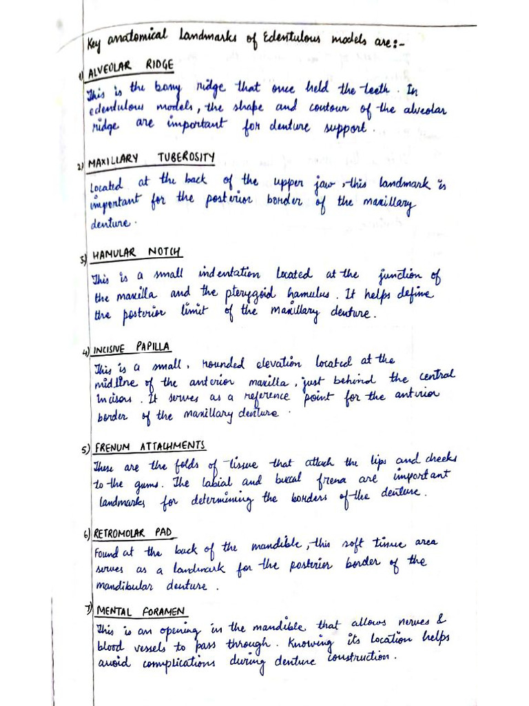 Key Anatomical Landmarks of Edentulous Models | PDF