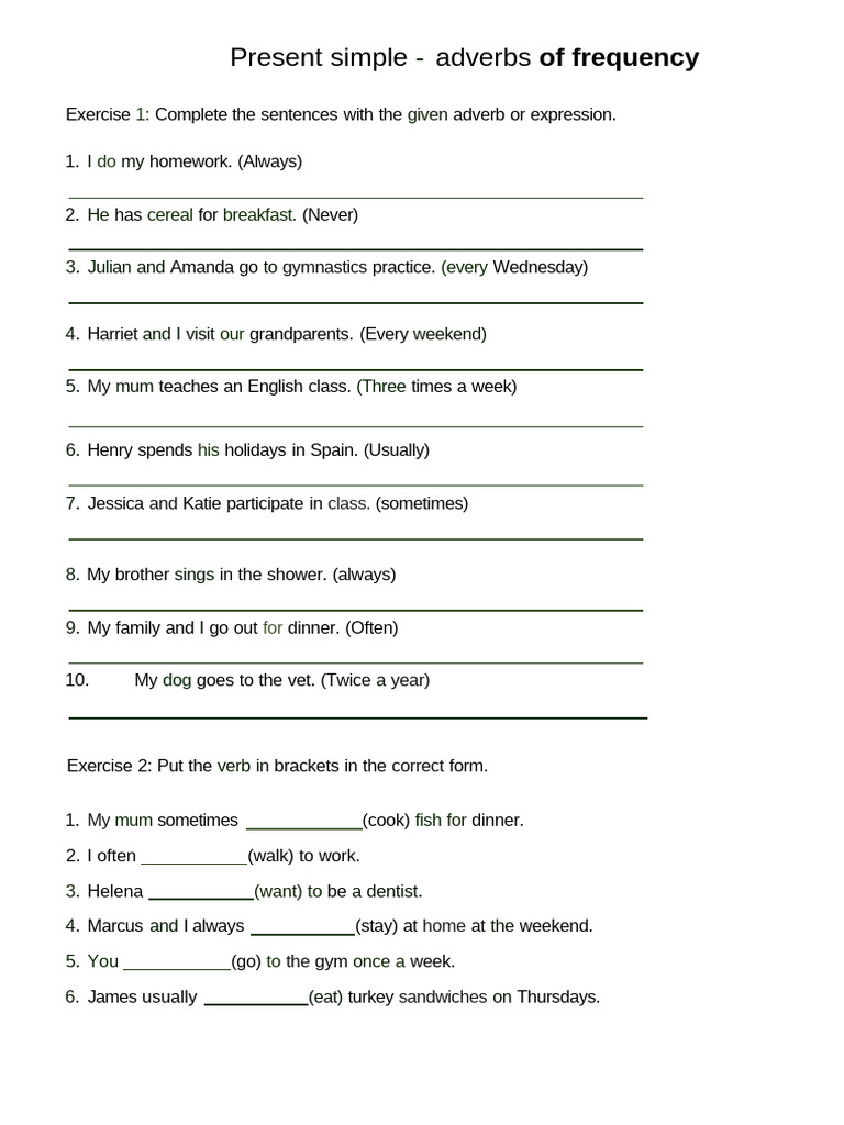 Present Simple Adverbs of Frequency | PDF