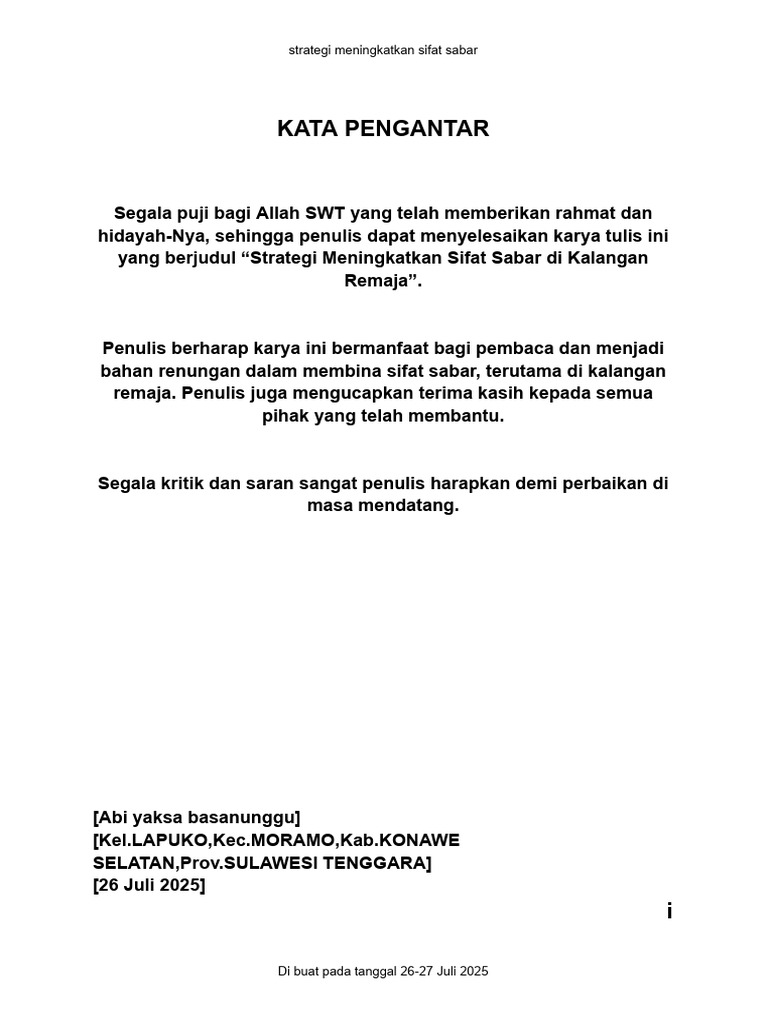 Strategi Meningkatkan Sifat Sabar Remaja | PDF