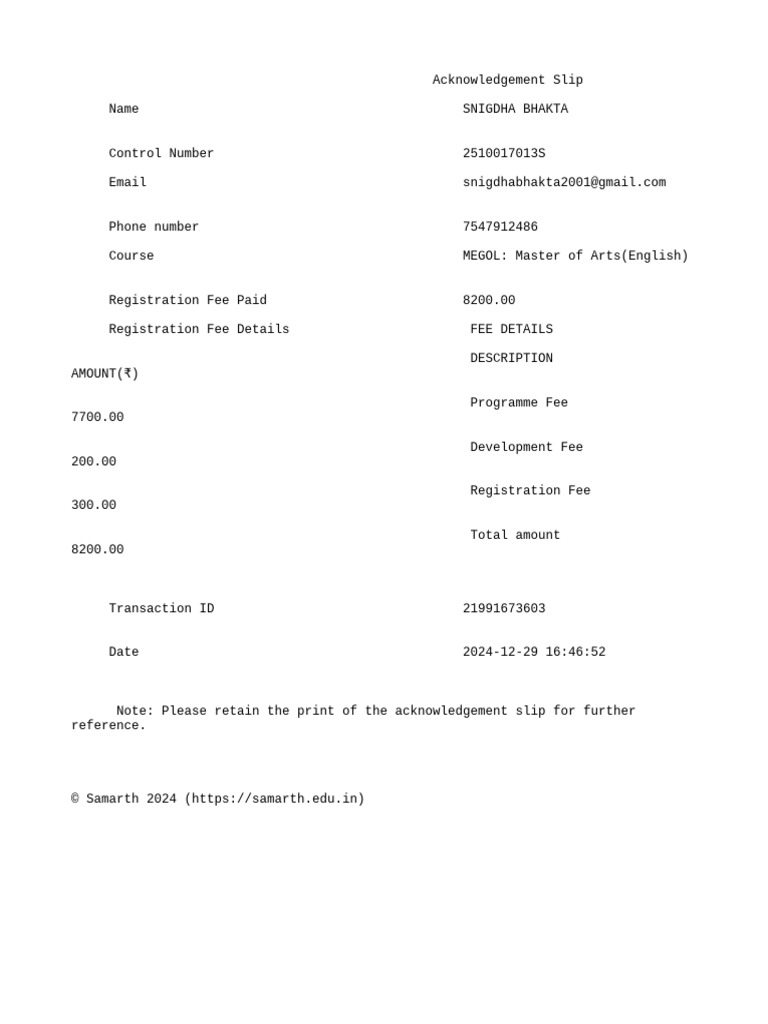 810762174 IGNOU Payment Receipt | PDF