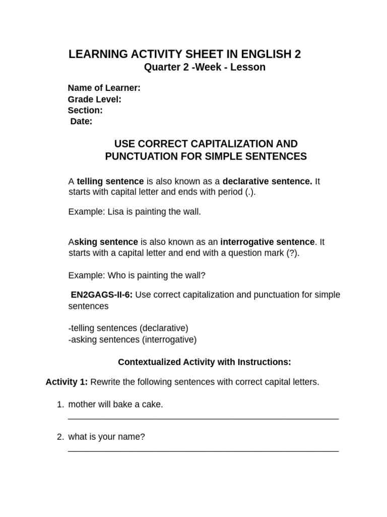 English 2 - Activity Sheet2 | PDF | Question | Linguistics