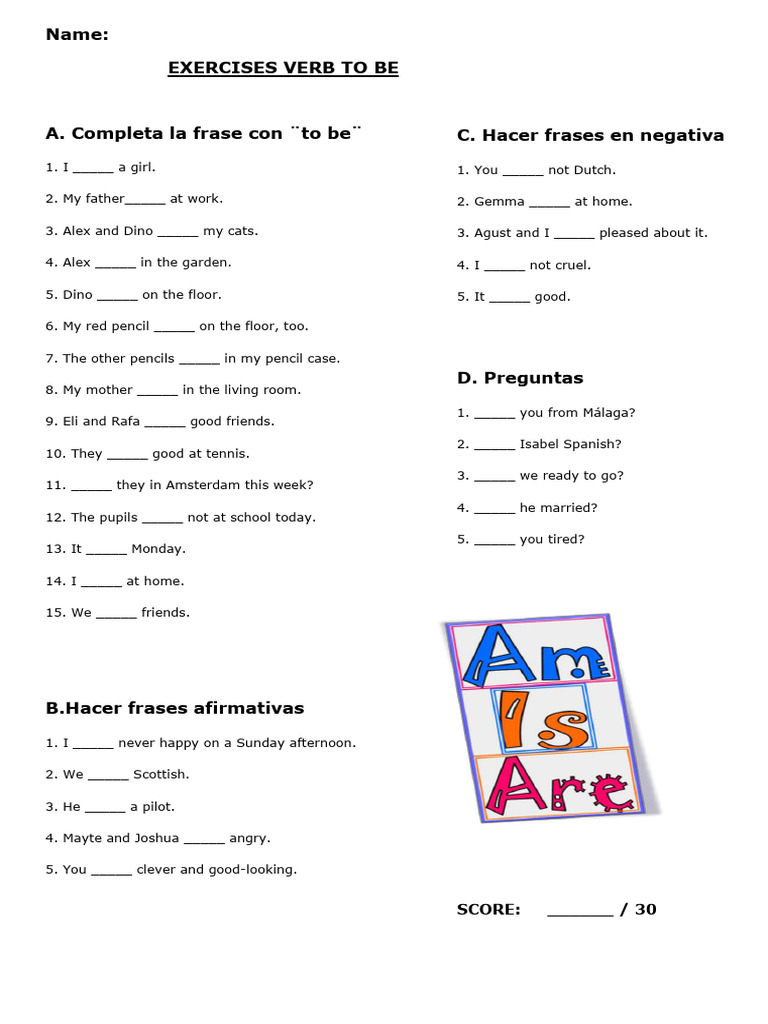 Verbo To Be Ejercicios | PDF