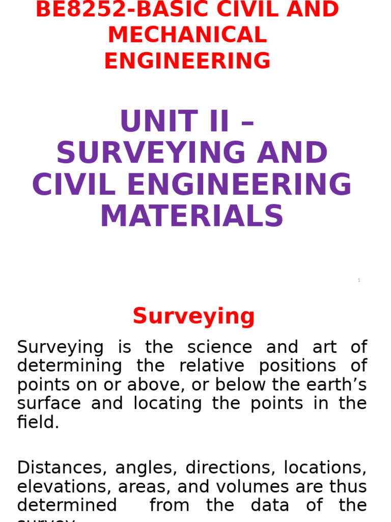 Unit 2-Surveying & Civil Engineering Materials | PDF | Surveying | Cement