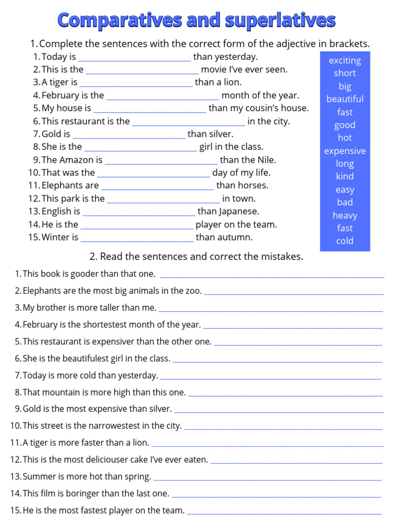 Comparatives and Superlatives Practice | PDF | Jupiter | Astronomy