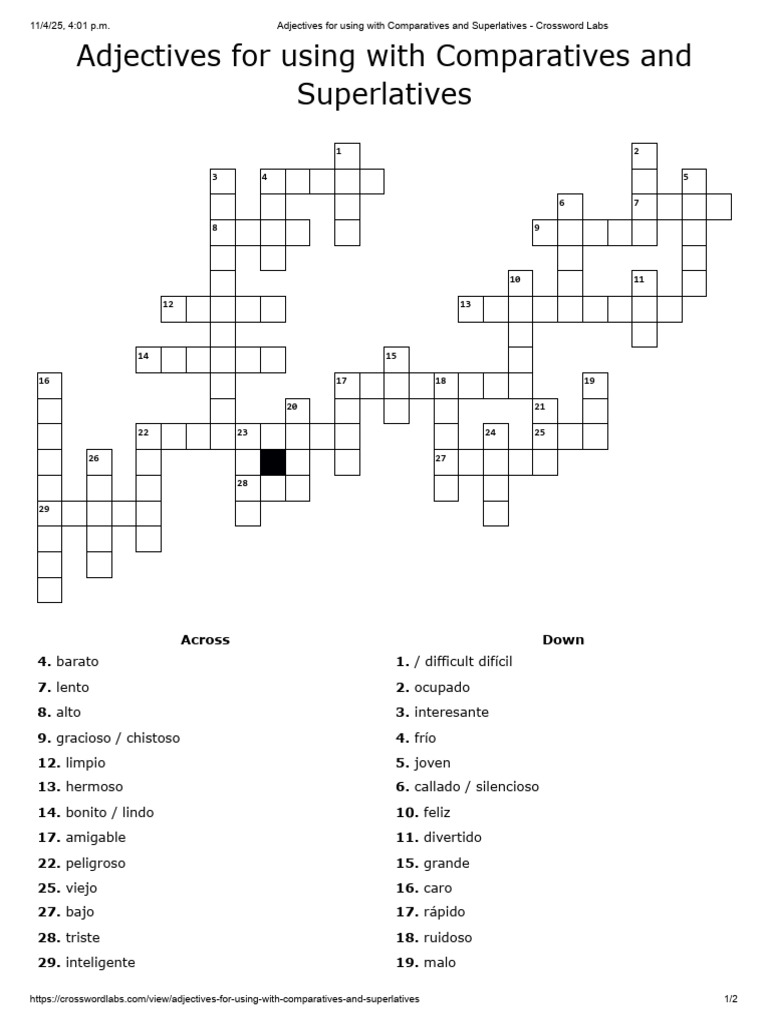 Adjectives For Using With Comparatives and Superlatives - Crossword ...