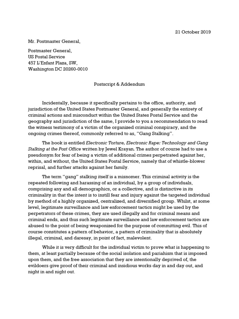 Postmaster General Complaint Postscript and Addendum PDF | PDF | Crimes ...