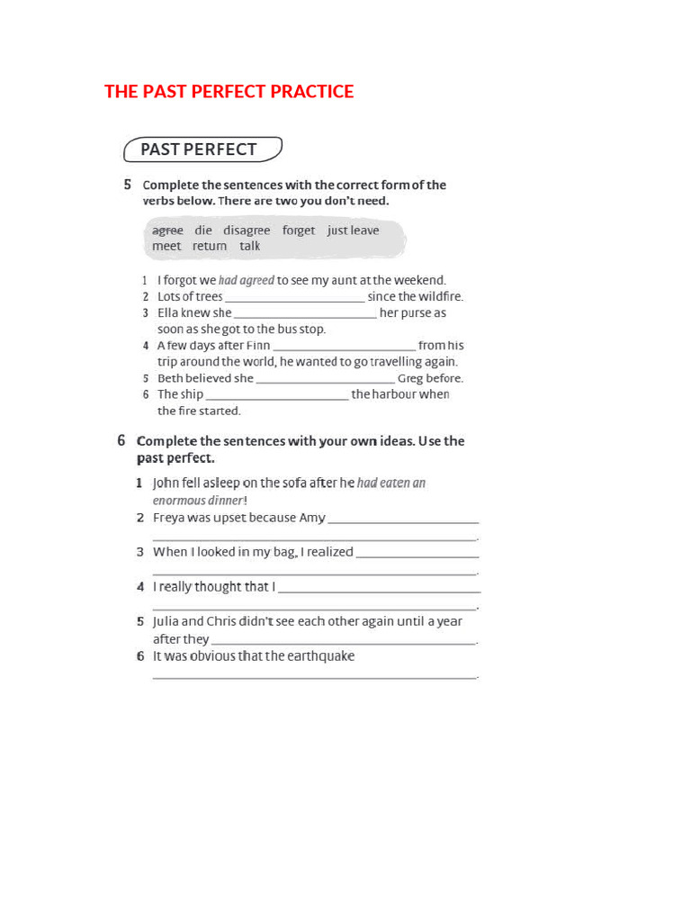 The Past Perfect Practice | PDF